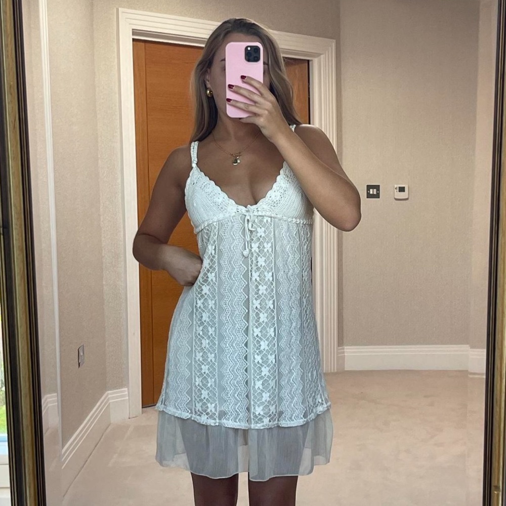 Vintage White Lace Coquette Coastal Crochet Summer Fl… - Gem